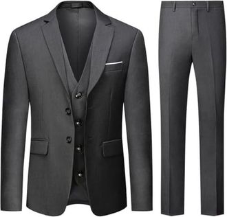 AlltheMen Costume Homme Mariage 3 Pièces Slim Fit Smoking Costume Couleur Unie Deux Boutons Formel Veste Gilet et Pantalon Gris 3XL