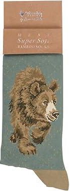 Wrendale Designs by Hannah Dale In My Footsteps Bear Chaussettes pour homme, Vert, 7-11