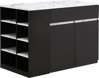 Vente-Unique K&uuml;cheninsel mit Stauraum - Marmoroptik Wei&szlig; & Schwarz - Meili