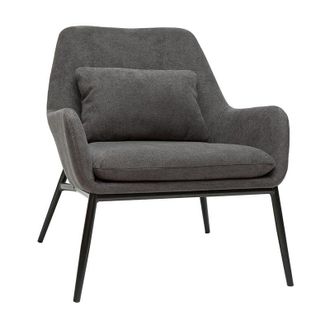 Miliboo Miliboo - Fauteuil design en tissu effet velours gris fonc&eacute; et m&eacute;tal noir maxine
