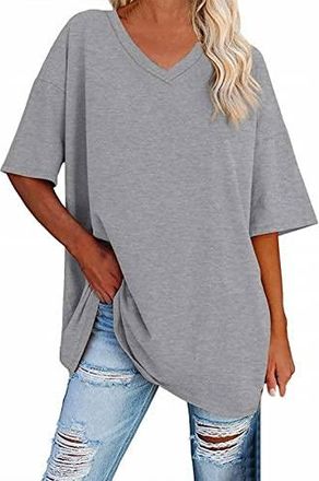 Generic NNGOTD Tee Shirt Long Femme, T-Shirt pour Femmes T-Shirts Col en v &agrave; Manches Courtes Coupe Ajust&eacute;e Femme Oversize Tuniques T-Shirt Personnalis&eacute; Sports