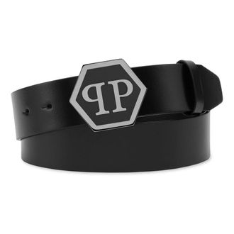 Philipp Plein Homme, Accessoires, Noir, Taille: 95 CM Ceinture en cuir Hexagone