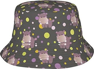 Generic Doux Chapeau Bob Motif Hippopotame Mignon de Dessin animé Chapeaux de Soleil de Plage Unisex Extérieur Casquette pour Hommes Randonnée Été
