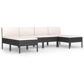 vidaXL 6-tlg. Garten-Lounge-Set mit Auflagen Poly Rattan Schwarz - Vidaxl