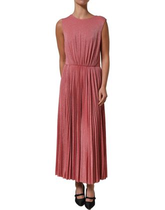 Dolce & Gabbana Womens Coral Pink Pleated Sleeveless Max Dress