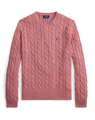 Ralph Lauren Rundhalspullover mit Zopfstrickmuster und kleiner Pony-Stickerei in