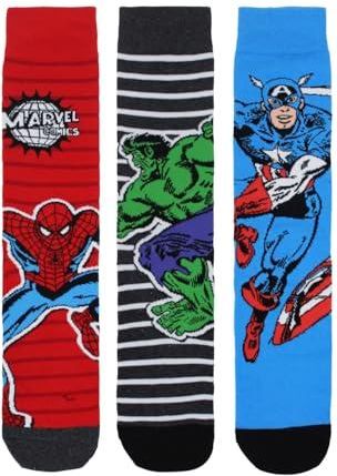 MARVEL Comics Lot de 3 paires de chaussettes pour homme dans une bo&icirc;te cadeau, motif Hulk Spider-Man Captain America, superh&eacute;ros, taille 39-45