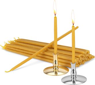 NKlaus Set 2X Kerzenhalter mit 100% Bienenwachs Spitzkerzen L 22cm Handarbeit 40075