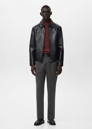 Mango Pantalon flanelle regular-fit &agrave; pinces gris chin&eacute; fonc&eacute; - Homme - 38 - MANGO MAN