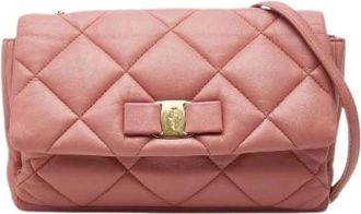 Ferragamo Sac bandouli&egrave;re cha&icirc;ne en cuir Vara Ribbon Pre-owned - Femme - Pre-owned - Rose - Taille: ONE Size