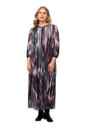 Ulla Popken Damen Meshkleid verschwommener Druck Kleider, Pflaume, 50-52