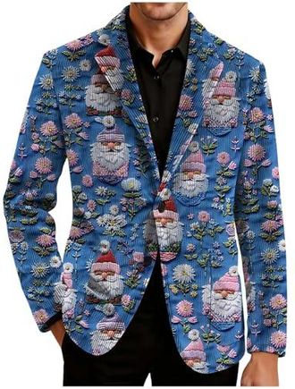 Generic Costume de Noël moche pour homme avec imprimé X-Mas - Vestes festives tendance - Revers vers vers le bas - Costume élégant et ajusté - Blazer fantaisi