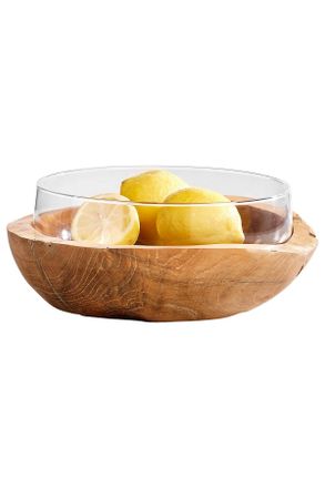 Leonardo Dekoschale Toscana, Braun, Klar, Holz, Glas, Teakholz, rund, 11 cm, Dekoration, Dekoartikel, Dekoteller & -tabletts