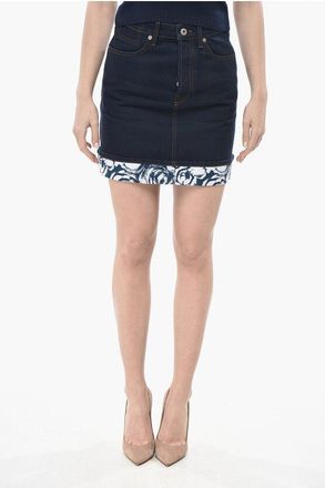 Burberry Dark-Wash Denim Miniskirt with Patterned Turn-Up size 38