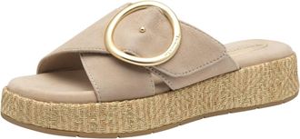 Tamaris Comfort Damen Pantoletten aus Leder mit Klettverschluss, Beige (Beige), 37 EU