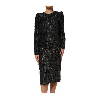 Dolce & Gabbana Pailletten Tweed Sheath Kleid mit gerafftem Oberteil - - Dresses - Damen - Schwarzk - 2XS