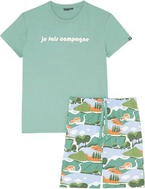 Arthur Pyjama Court Homme, Ensemble Manches Courtes et Short - 100% Coton Bio l&eacute;ger, Doux et Confortable - Motif Vert Campagne - Taille XXL