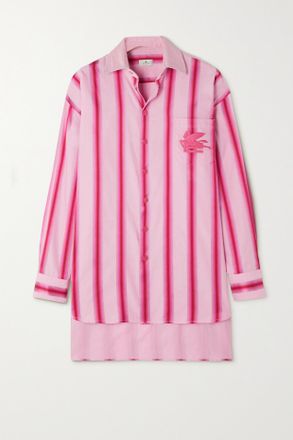 Etro Chemise Oversize En Coton Et Soie M&eacute;lang&eacute;s &Agrave; Rayures Et &Agrave; Broderie - Rose