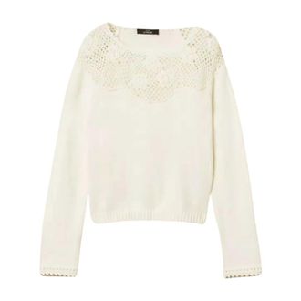 Twinset H&auml;kelpullover mit Rosenmuster - - Knitwear - Damen - Wei&szlig; - L