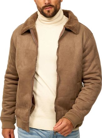 Behype. Herren Blouson-Jacke als Weiche &Uuml;bergangsjacke - Piloten Bomberjacke in Leder-Optik mit Teddy-Fleece f&uuml;r M&auml;nner - Mens Jacket OR_1270-Braun-XXL