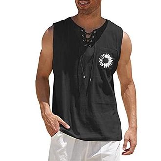 Generic D&eacute;bardeur Henley en coton et lin pour homme - Printemps - &Eacute;t&eacute; - D&eacute;contract&eacute; - Sport d&eacute;contract&eacute; - Sans manches - Gilet en coton et lin - Pour peinture