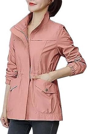 Generic Vestes pour femmes &agrave; manches longues tendance couleur unie fermeture &eacute;clair taille amincissante mi-longueur coupe-vent veste d&eacute;contract&eacute;e v&ecirc;tements de