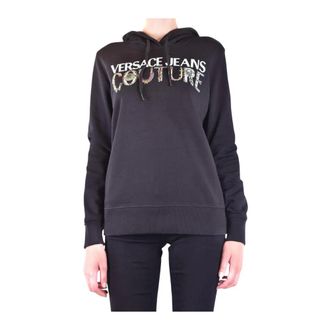 Versace Jeans Couture Femme, Sweatshirts et sweats &agrave; capuche, Noir, Taille: 36 FR SweaT-shirt &agrave; capuche en coton imprim&eacute;