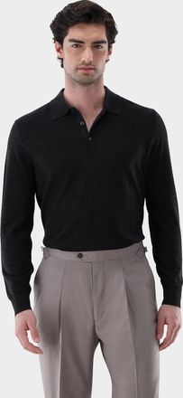 van Laack Poloshirt gestrickt mit Langarm und Reiskorn-Struktur