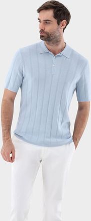 van Laack Strick Poloshirt mit Jacquard Streifen