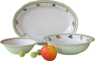 CREATABLE CreaTable, 13126, Serie Alba Obst, 3-teiliges Geschirrset, Servier Set aus Porzellan, spülmaschinen- und mikrowellengeeignet, Made in Europe