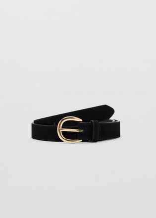 Mango Ceinture cuir su&egrave;de noir - Femme - XL - MANGO