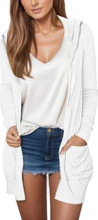 Generic Cardigan l&eacute;ger &agrave; capuche pour femme, v&ecirc;tement dext&eacute;rieur d&eacute;contract&eacute; polyvalent avec poches et capuche, confortable, manches longues, manteau fin, cou