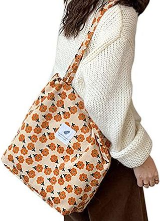 Generic Sac &agrave; main vintage en velours c&ocirc;tel&eacute; imprim&eacute; d&eacute;contract&eacute; pour femme