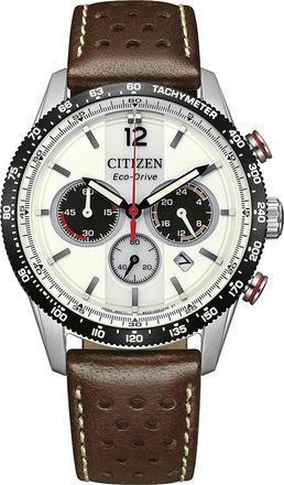 Citizen Eco-Drive Racing Chronograph, Leder wei&szlig;, 39.9mm Herrenuhr CA4714-04A
