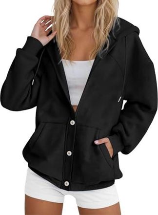 Generic Vestes pour femmes 2026 Sweat &agrave; capuche zipp&eacute; d&eacute;contract&eacute; boutonn&eacute; sur le devant Veste polaire douce et chaude V&ecirc;tements dext&eacute;rieur confortables pour 