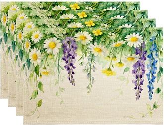 Generic Platzsets mit Blumenmuster, gr&uuml;ne botanische Tischsets zum Essen, Fr&uuml;hling und Sommer, dekorativ, rutschfest, waschbar, f&uuml;r drinnen und drau&szlig;en, K&uuml;che