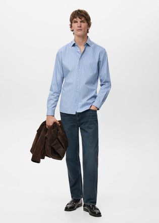 Mango Chemise coton rayures regular-fit bleu - Homme - XXL - MANGO MAN