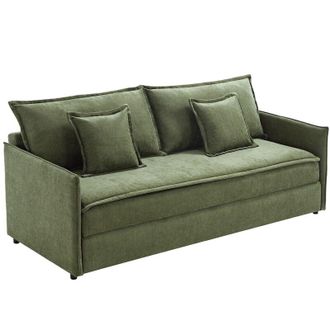 Vente-Unique Canap&eacute; 3 places convertible en tissu vert kaki avec assise &agrave; m&eacute;moire de forme SERABA