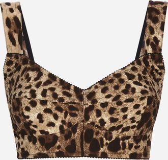 Dolce & Gabbana Short Bustier Top In Charmeuse With Leopard Print - Frau Blusen Und Tops Animalprint Seide 52