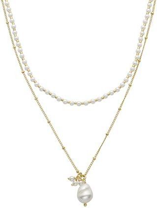 Luxenter Collier de perles blanches en or jaune 18 carats - Subri, ajustable, métal, perle