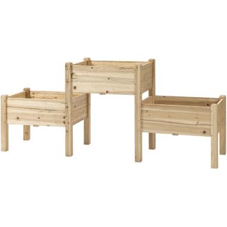 OUTSUNNY Jardini&egrave;re sur pieds carr&eacute; potager 2 &eacute;tages dim. 184L x 45l x 80H cm inserts dirrigation bois sapin pr&eacute;-huil&eacute;