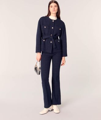 Maje Veste 4 Poches En Tweed - Bleu Marine - Taille 42 - Maje