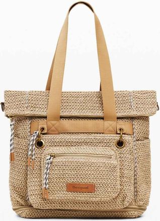 Desigual Gro&szlig;er, modularer Rucksack aus Bast in Beige-Neutral