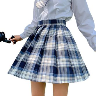 Minetom Frauen M&auml;dchen Kurze Hohe Taille Gefaltete Skater Tennis Schule Rock Damen Kariert Rock Faltenr&ouml;cke Minirock Kurz Skirt Marine M
