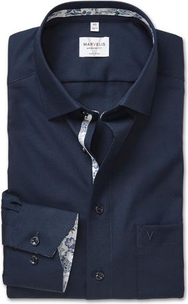 Marvelis Herren Businesshemd Langarm 720184,Einfarbig,Modern Fit,New Kent,Marine 18,44