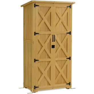 MCombo M Mcombo Gartenschrank Holz, Gartenhaus Klein Wetterfest, Outdoor Ger&auml;tehaus Ger&auml;teschuppen, f&uuml;r Au&szlig;enbereich Balkon Terrasse, 55&times;90&times;169cm, 0878EY-F