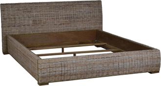 MiaM&ouml;bel Bett 180 cm Modern Massivholz Rattan Mahagoni Kubu-grau