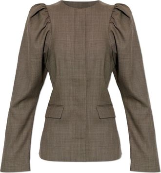 Ganni Blazer &agrave; &eacute;paules drap&eacute;es - Femme - Vestes - Brun - Taille: 36 FR