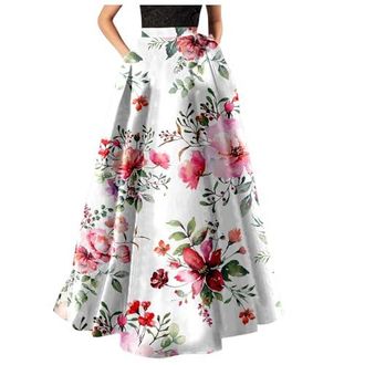 Generic Jupe Pliss&eacute;e Femme Taille Haute- Jupe Longue Femme Imprim&eacute; Fleuri,Jupe Chic et Elegant Boheme Grande Taille avec Poche Vintage Jupes Ample pour f&ecirc;te S