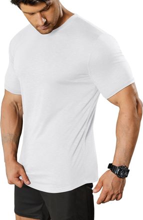 Coofandy Rundhals T Shirt Herren Sommer Funktionsshirt Kurzarm Gym Fitness Sport Shirt f&uuml;r M&auml;nner Slim Fit Muscle Sportshirt Wei&szlig; XXL